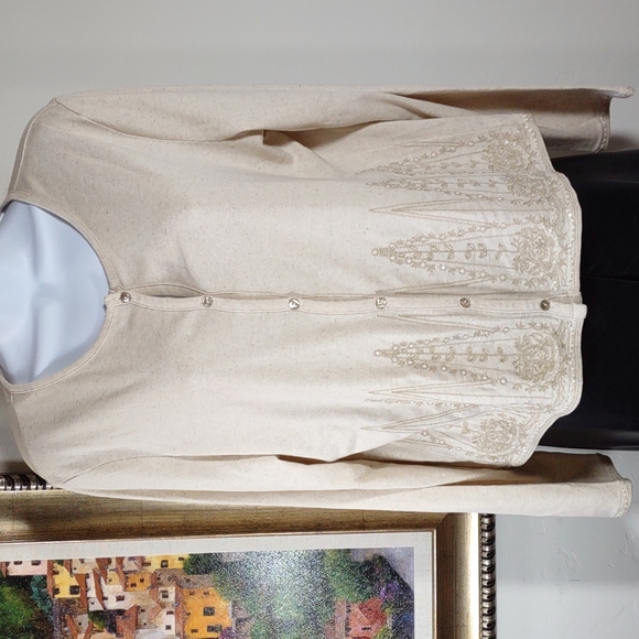 J. Jill | Sweaters | J Jill Embellished Cottonlinen Cardigan Sweater ...
